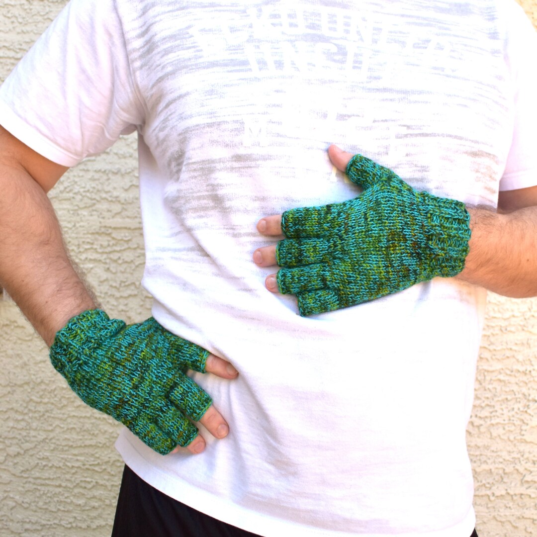 Merino Wool Fingerless Gloves for Men Multicolor Knitted Winter Gloves ...
