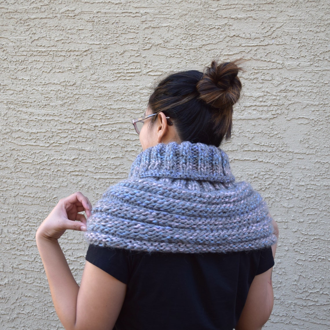 Oversized turtleneck cowl knitted infinity scarf gray blue | Etsy