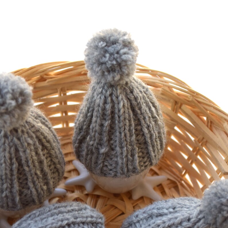 Knitted Egg Hat With Pompom Set of 4 Egg Cozy Light Gray - Etsy