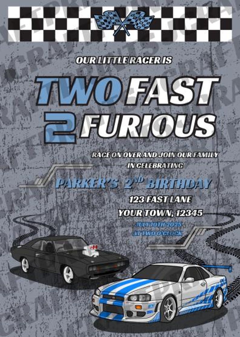 Two Fast Two Furious Birthday Invitation | Custom Racing Party Invite ...