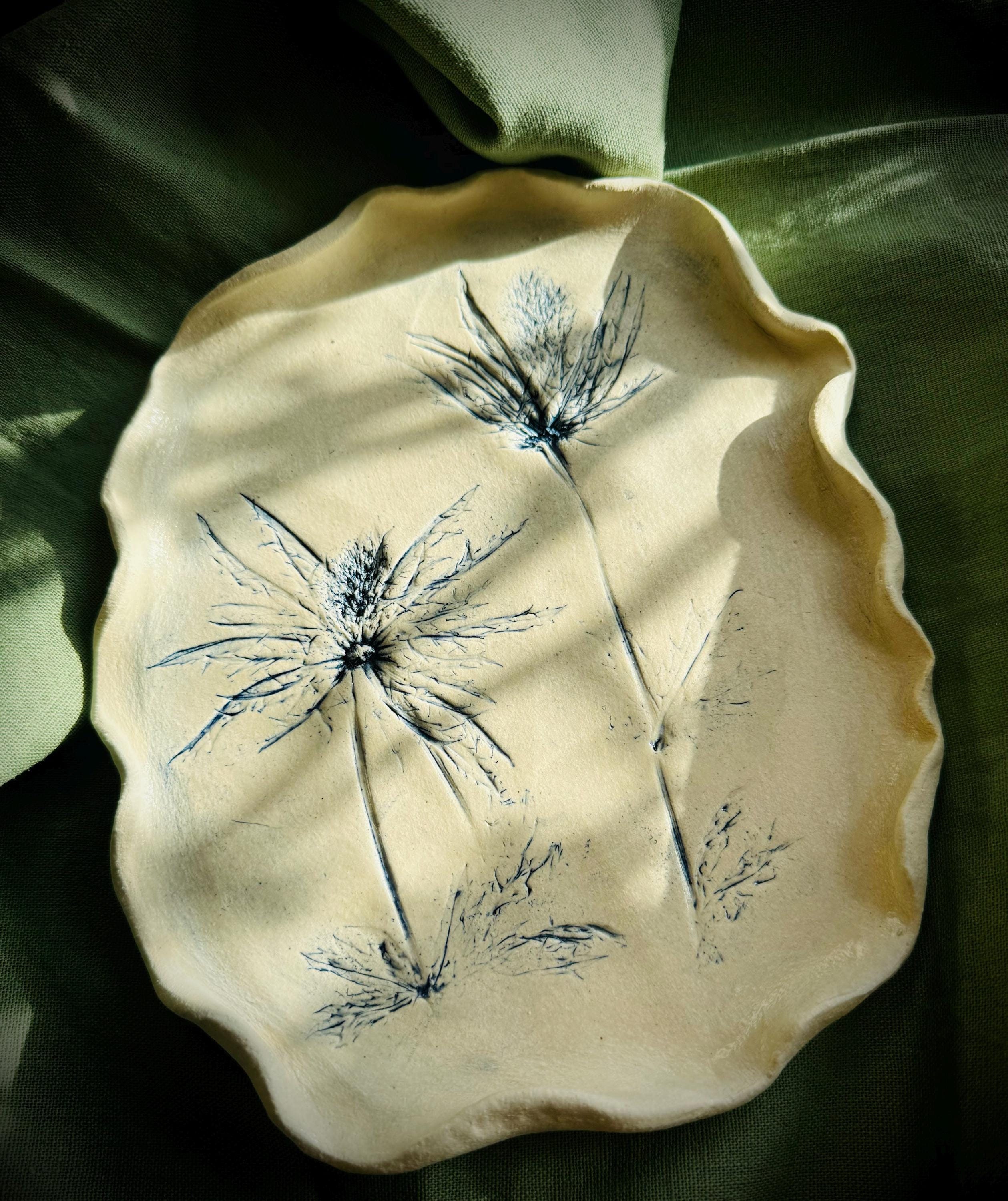 Cornwall Ceramics Plate Platter Floral Sea Holly Gift Raku Hand-made - Etsy