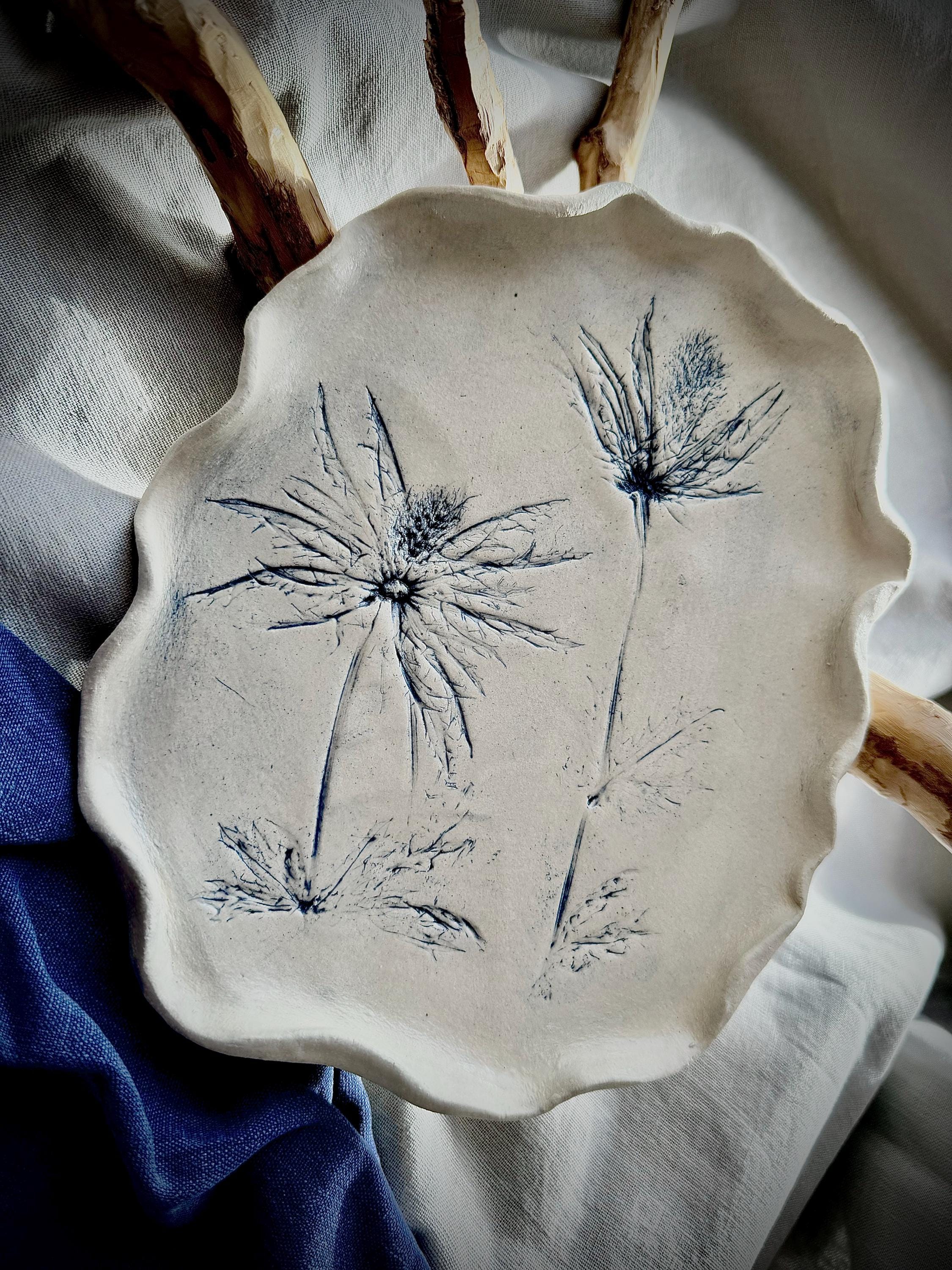Cornwall Ceramics Plate Platter Floral Sea Holly Gift Raku Hand-made - Etsy