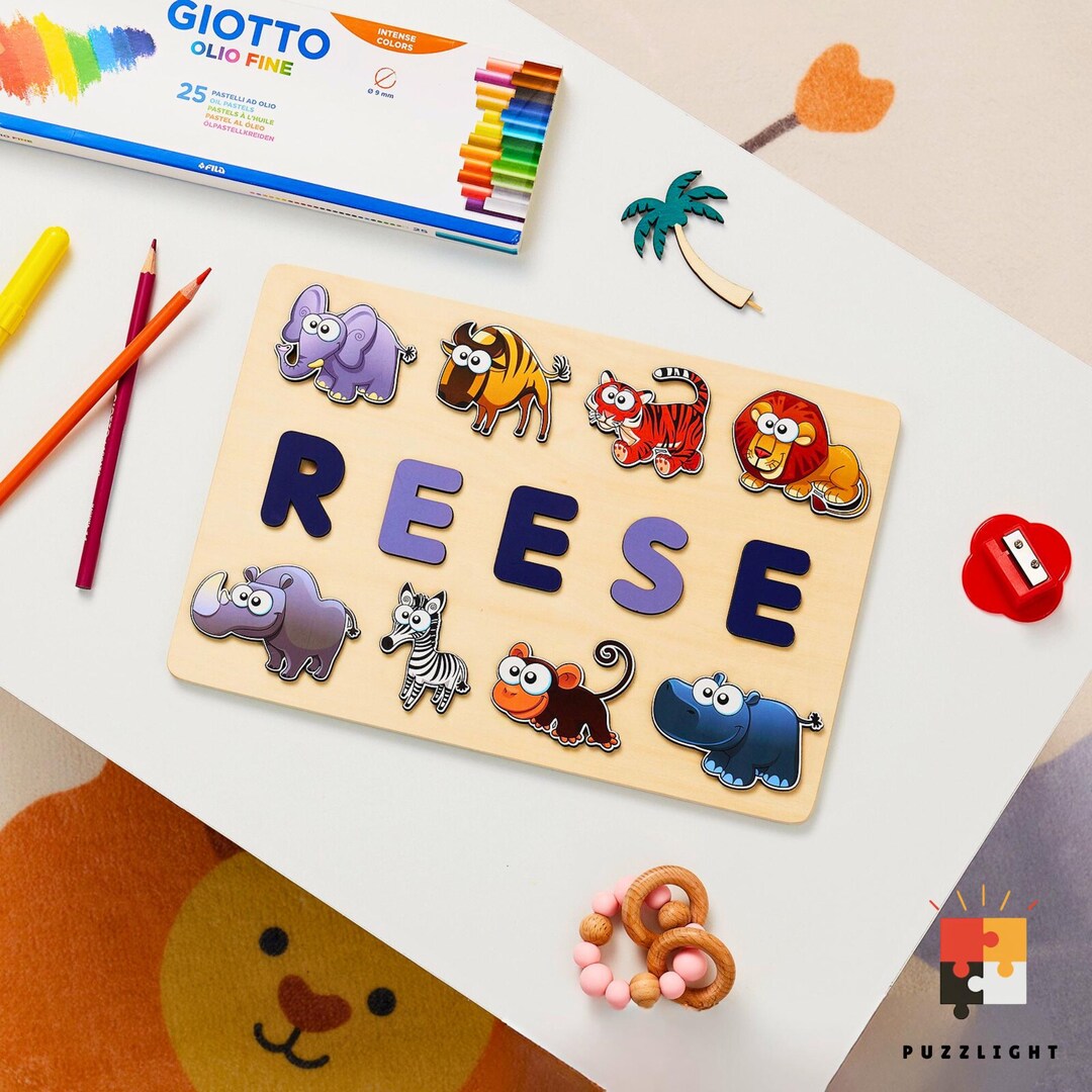 Custom Wooden Animal Name Puzzle, Personalized Creative Children Hand ...