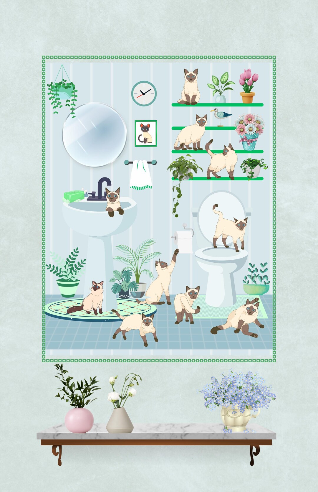 Siamese Cat Bathroom Wall Art Print - Etsy