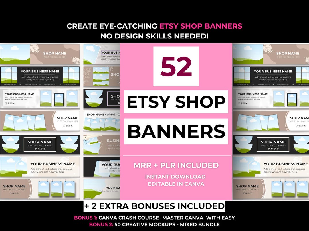 52 Etsy Shop Banner Templates, Canva Editable Mockups With Master ...
