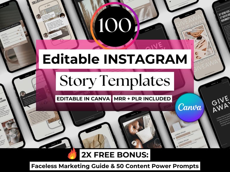 100 Editable Instagram Story Templates, Canva Editable, MRR/PLR Rights ...