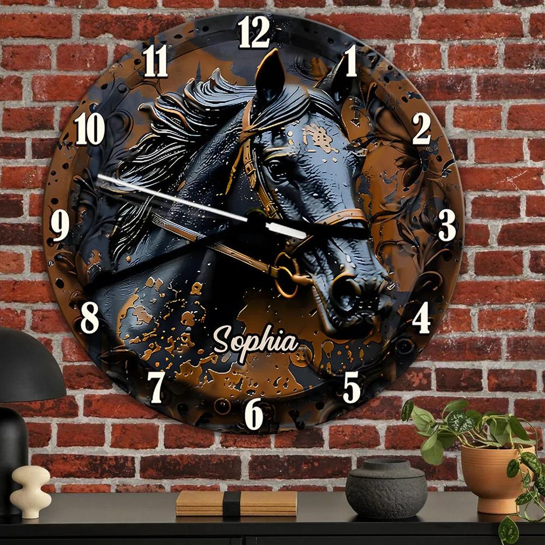 Black Horse Personalized Horse Wall Clock for Horse Rider, Equine Lover ...