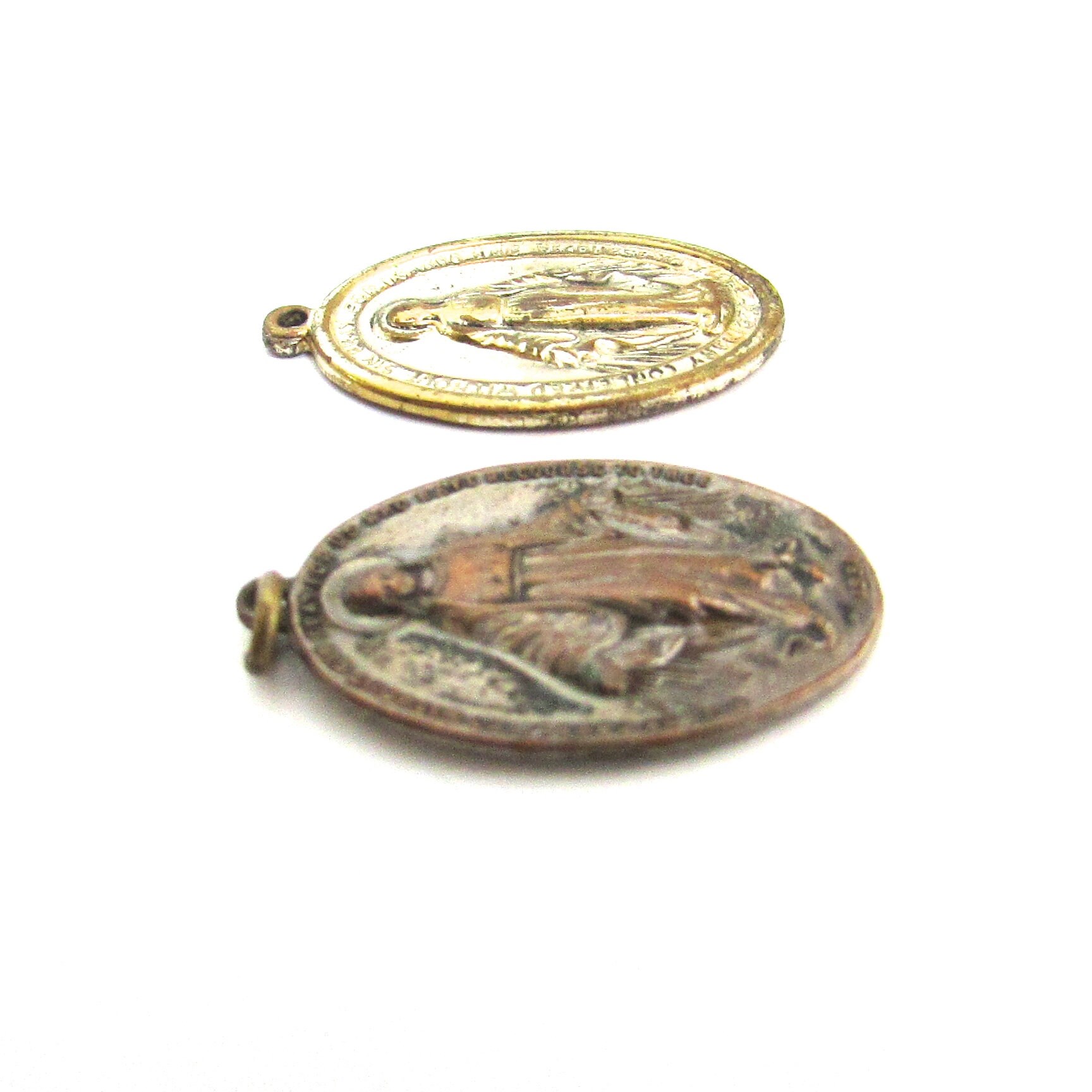 2 Mary Miraculous Medal Brass Silver Tone Catholic Religious | Etsy