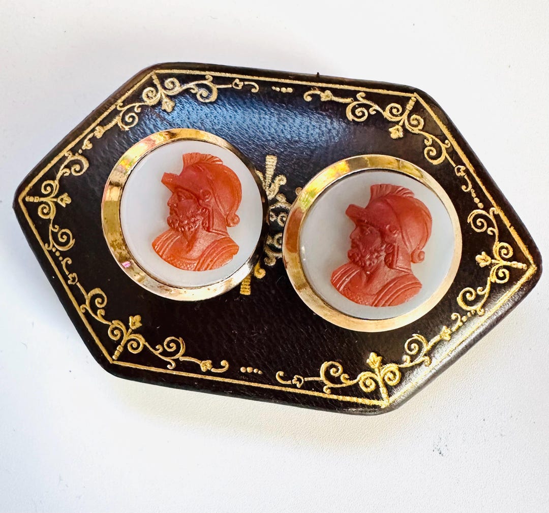 Victorian Hardstone Cameo Warrior God Mercury Cuff Links Buttons Gold ...