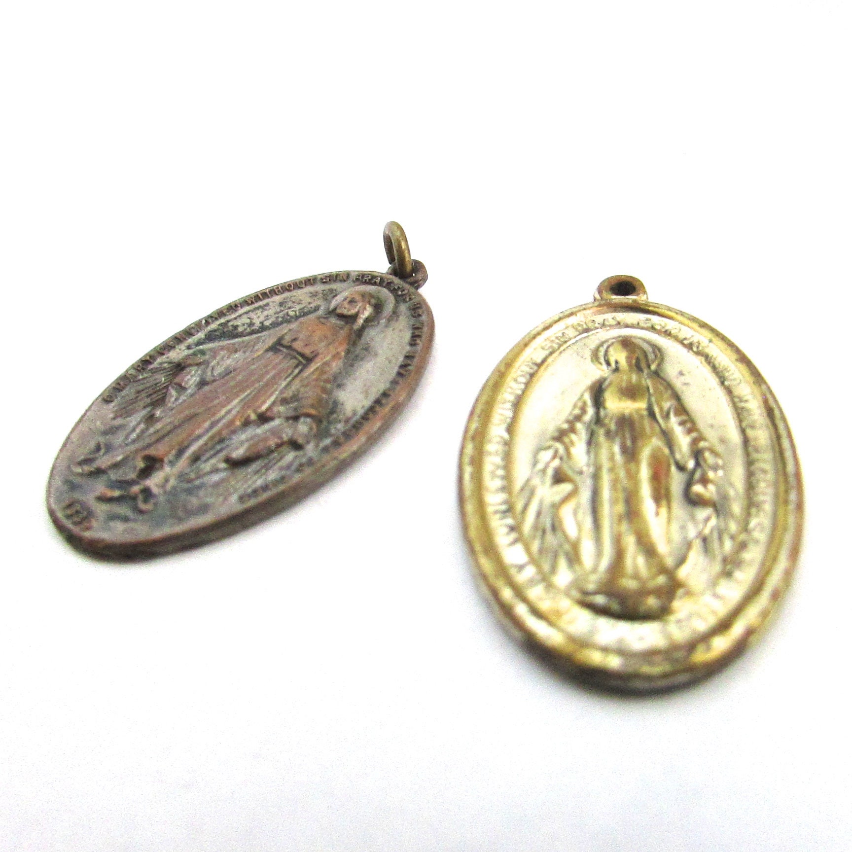 2 Mary Miraculous Medal Brass Silver Tone Catholic Religious | Etsy