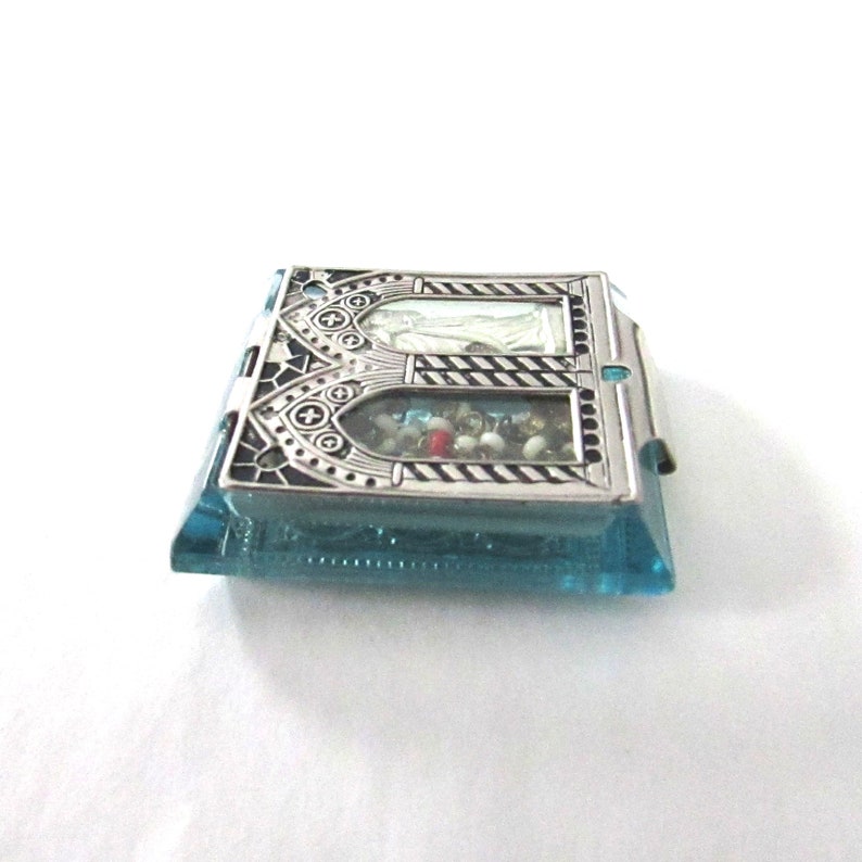 Glass Reliquary Rosary Statuette Box Antique Czech Blue St Anthony - Etsy