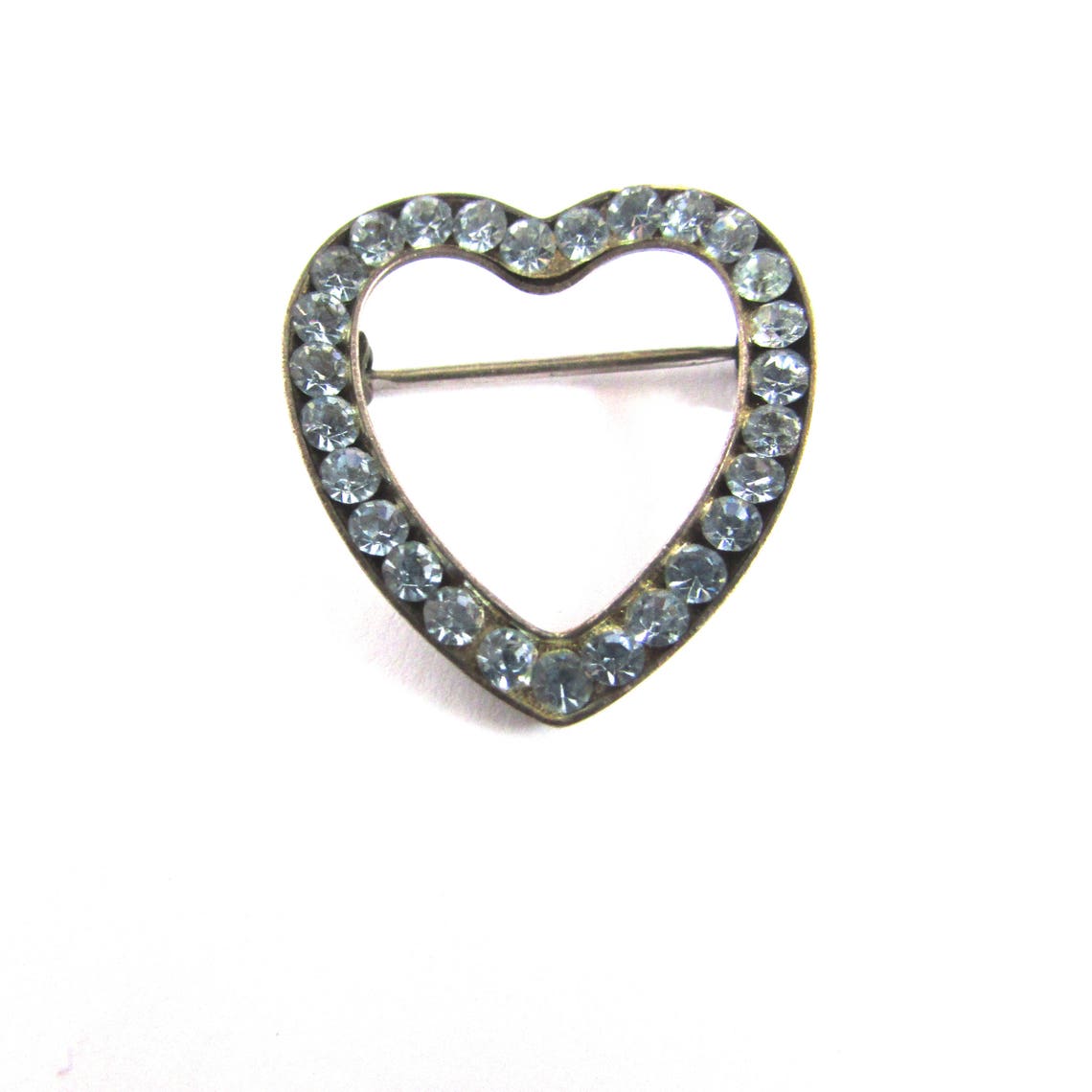 Blue Crystal Pave Rhinestone Open Heart Brooch Pin Vintage Sterling ...
