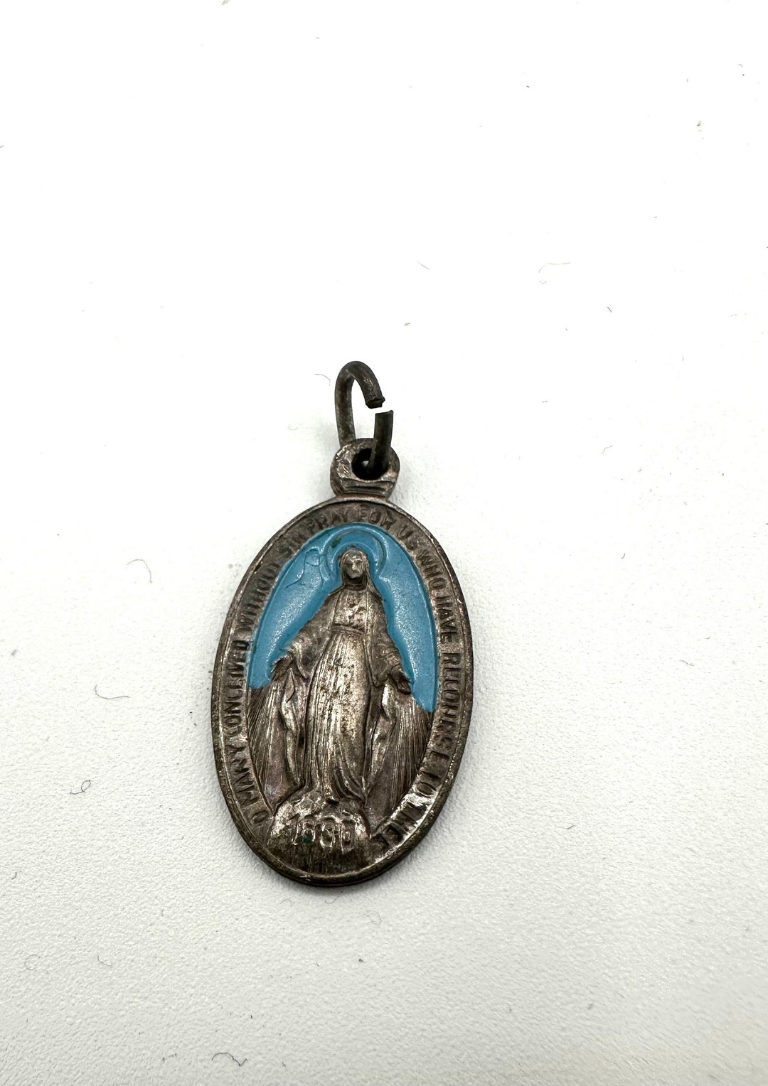Blue Enamel Miraculous Medal Religious Sacred Heart Mary Vintage - Etsy