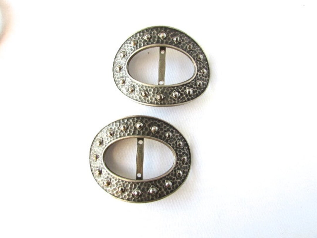 French Cut Steel Shoe Buckles Clips France Hand Hammered Assemblage ...