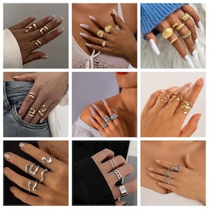 Chunky Statement Ring Set – Adjustable Gold & Silver Stacking Rings for ...