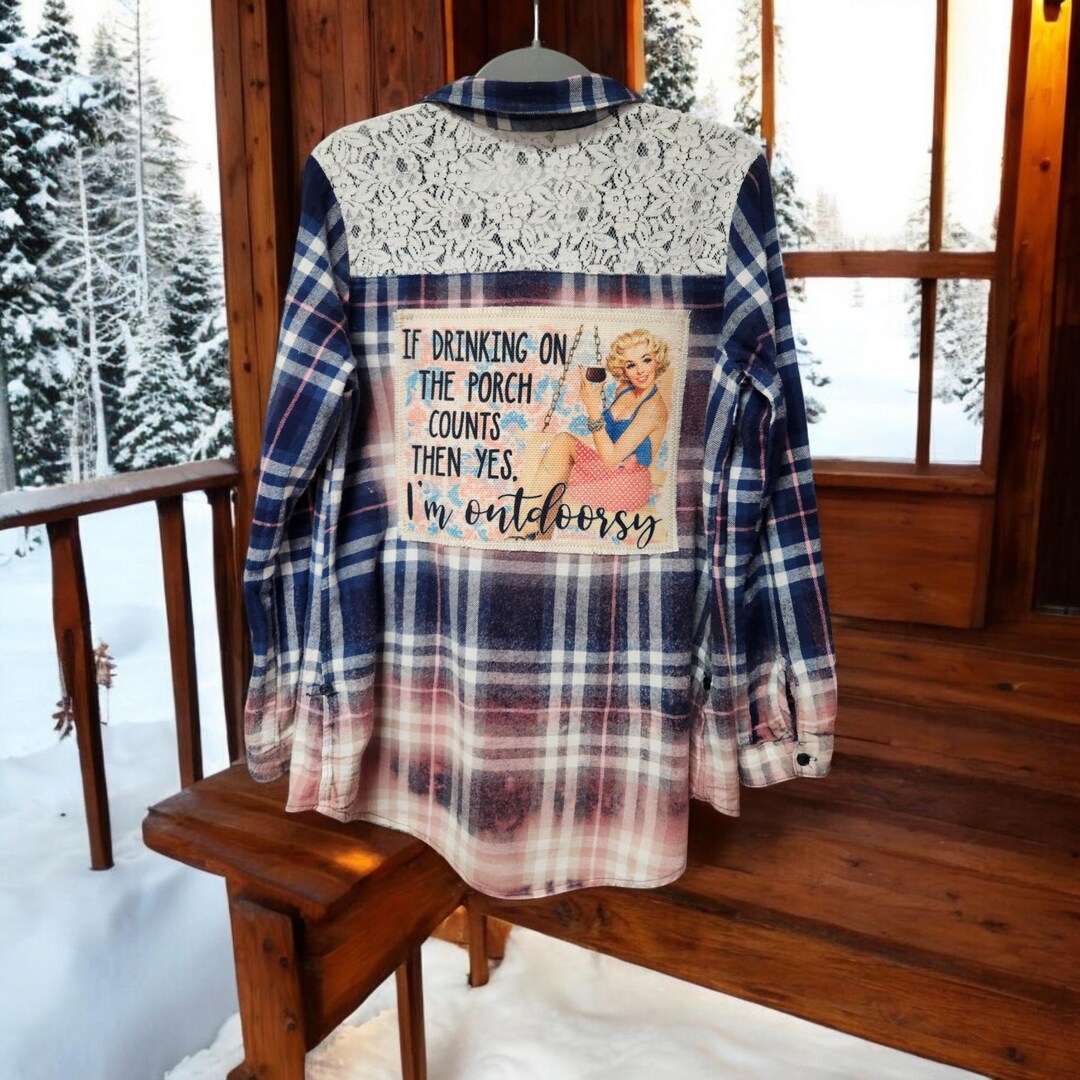 Fun Plaid Flannel Shirt or Shacket Women's Size XS Drinking on the ...