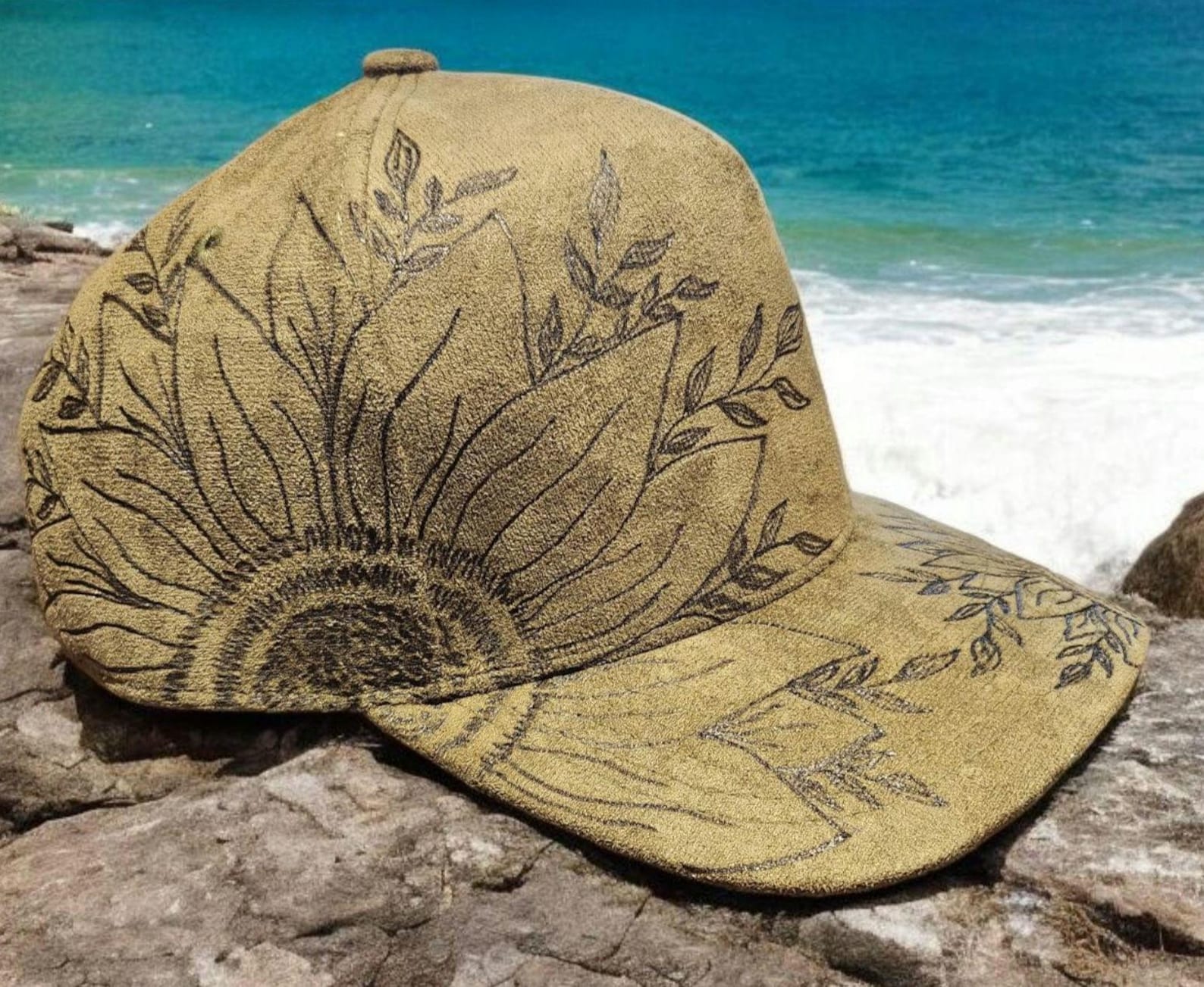 Hand Burned - Olive Green Sunflower Trucker Style Baseball Hat - Etsy