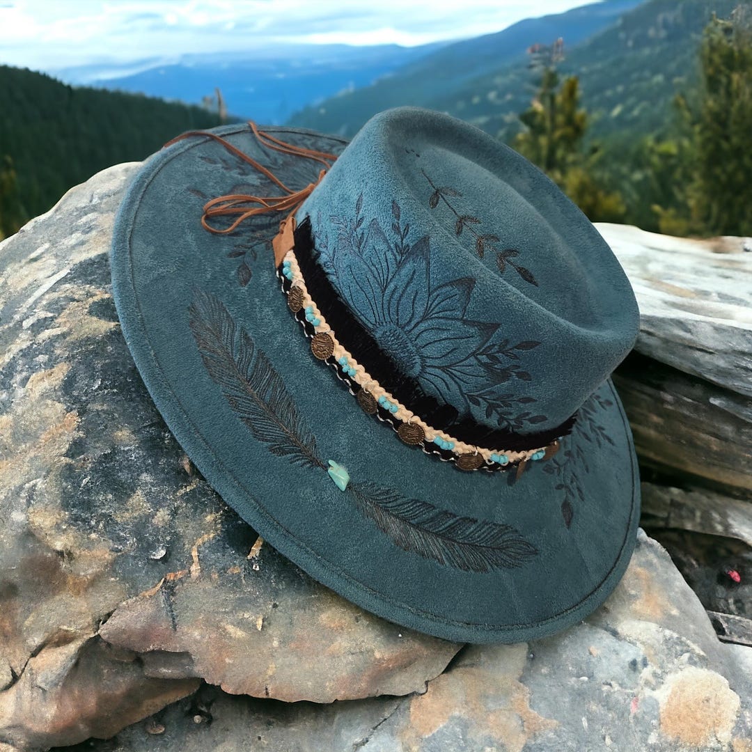 Hand Burned to the Brim - Vegan Suede - Western Rancher Hat -pretty ...