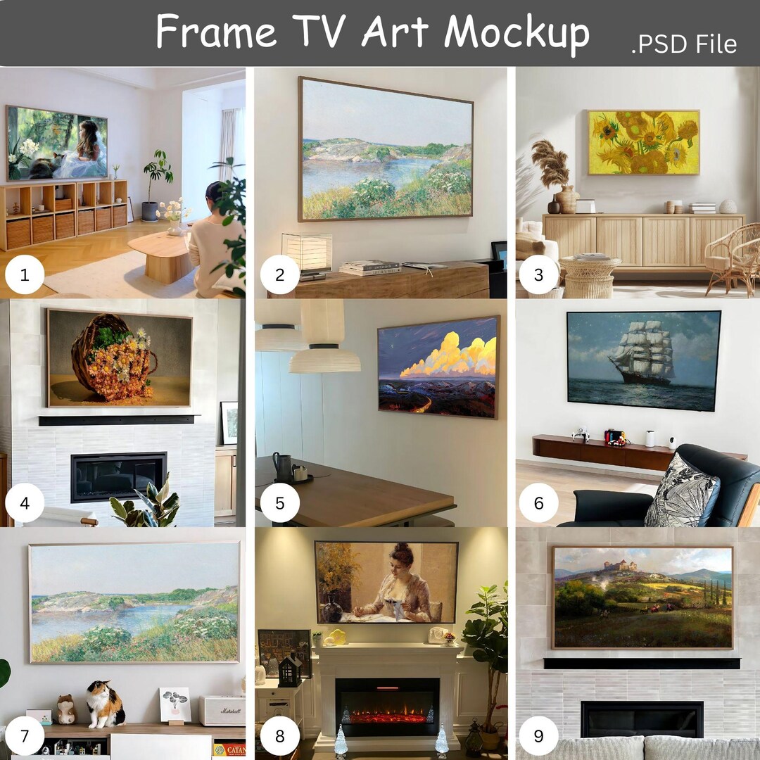9 Frame TV Mockup Bundle, Mockup for Samsung Frame Tv Art, Digital ...