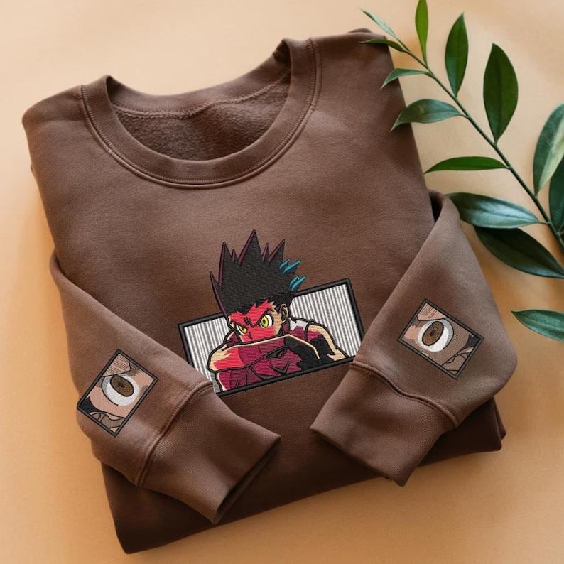 Embroidered Anime Sweatshirt, Nen Enhancement Hoodie, Jajanken Rock ...