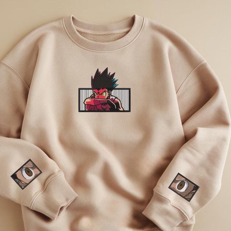 Embroidered Anime Sweatshirt, Nen Enhancement Hoodie, Jajanken Rock ...