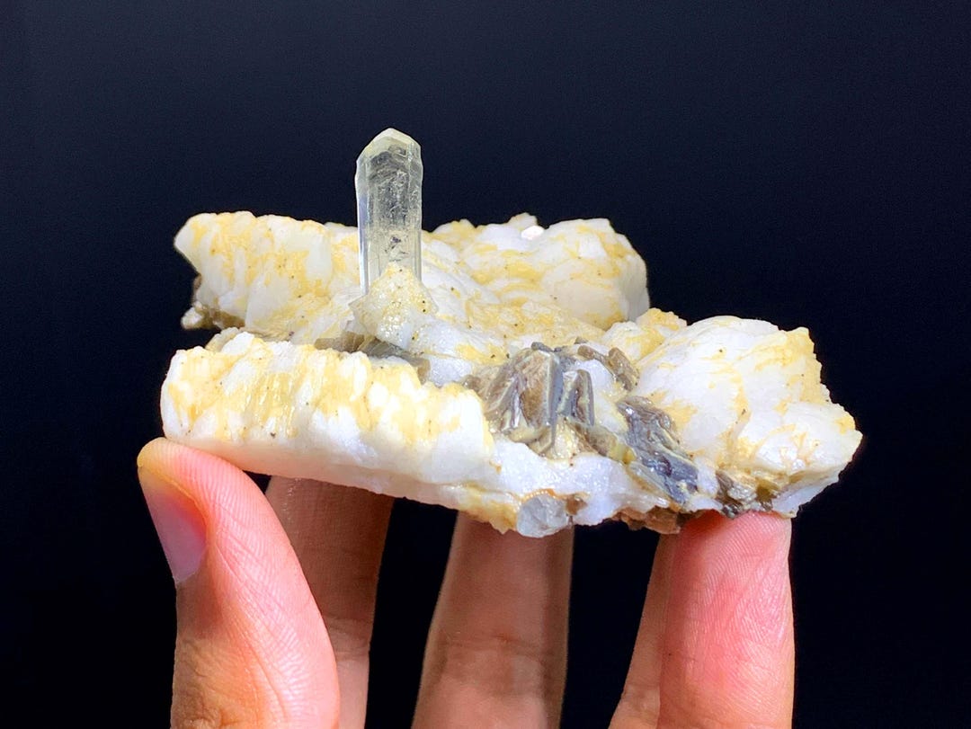 Transparent Sky Blue Aquamarine Crystal With Mica on Feldspar From ...