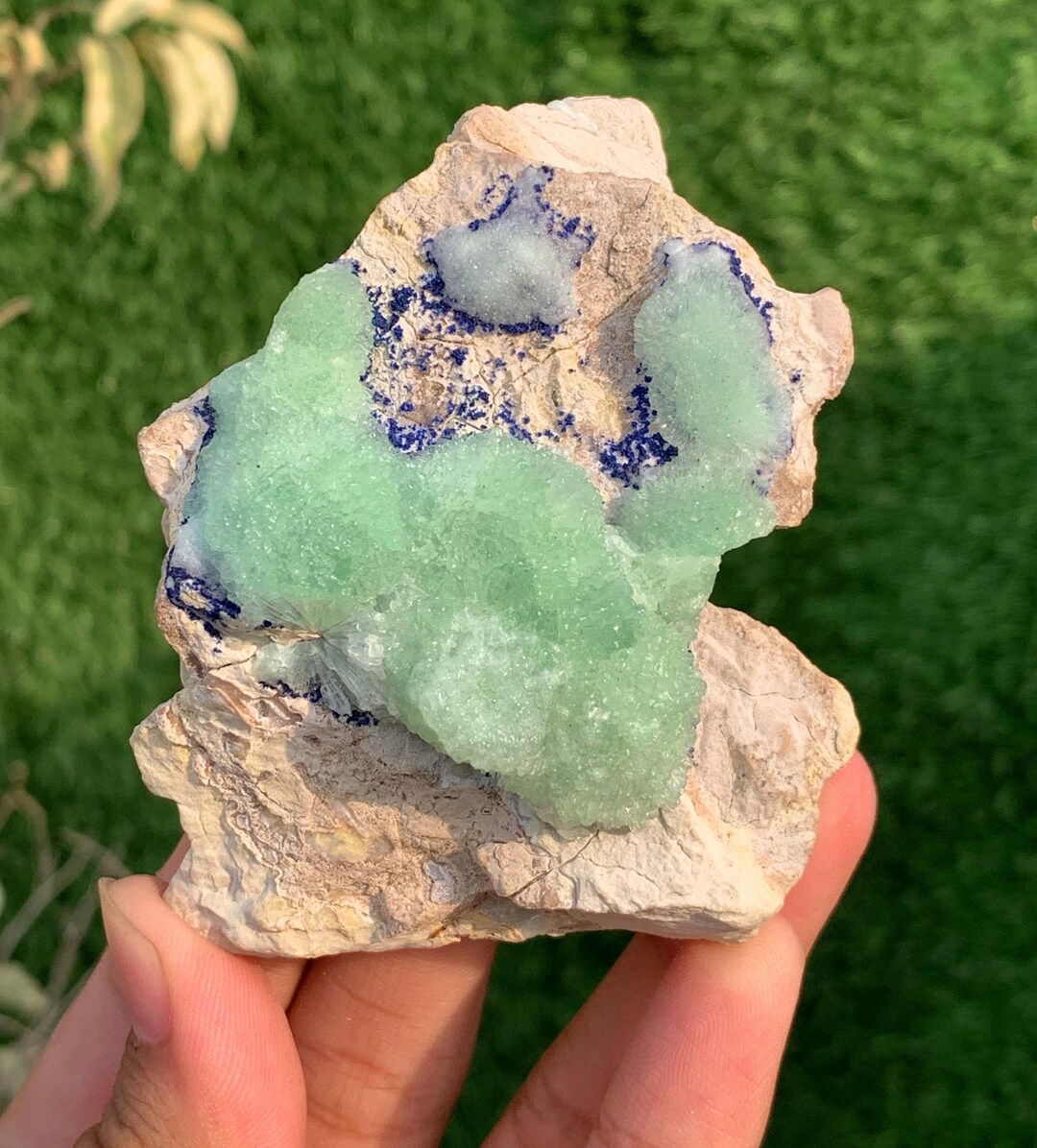 Green Aragonite With Blue Lazurite on Matrix – Natural Afghanistan ...