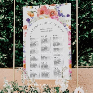 Modern Spring Floral Arch Seating Chart, Wild Flower Wedding Reception ...