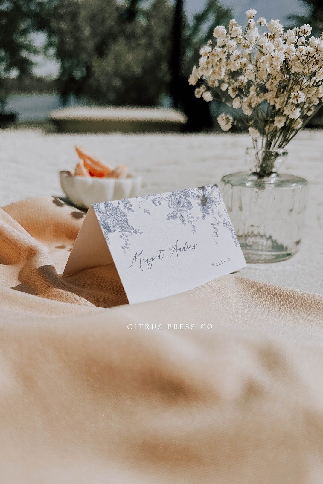 Blue Floral Wedding Place Cards, Wedding Reception, French Roses ...