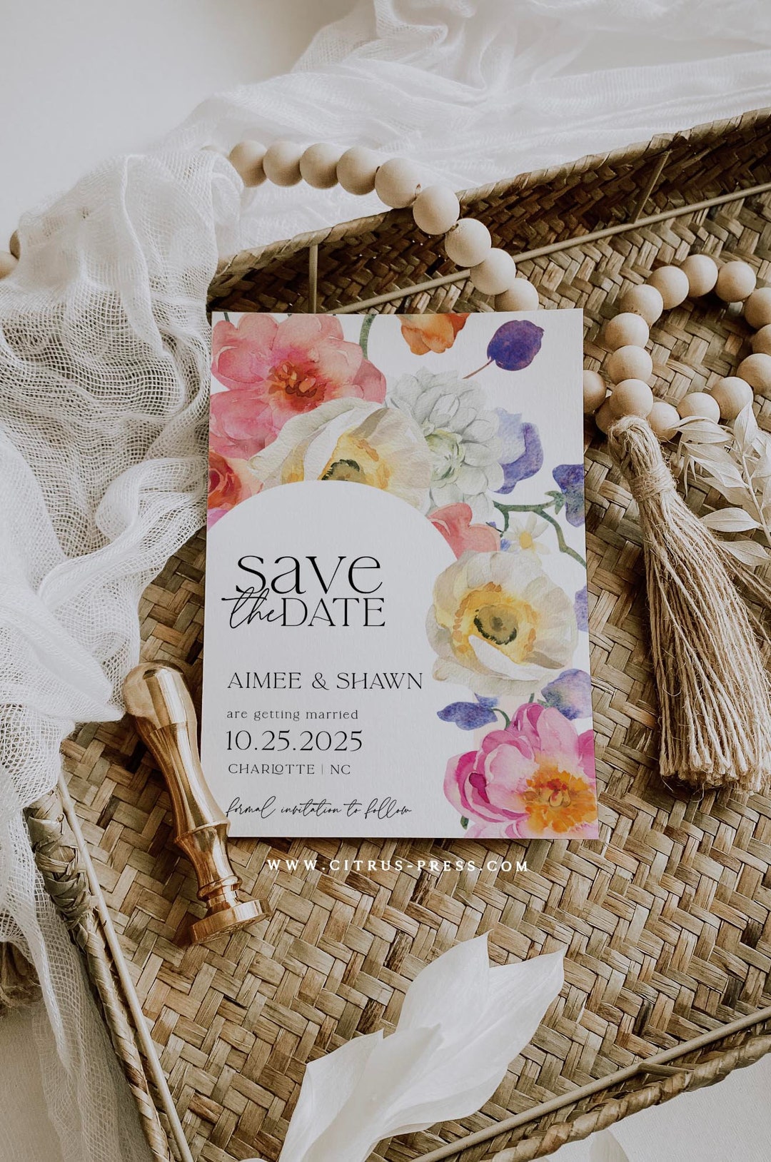 Spring Floral Save the Date Invitation, Arch Photo, Wedding Suite ...
