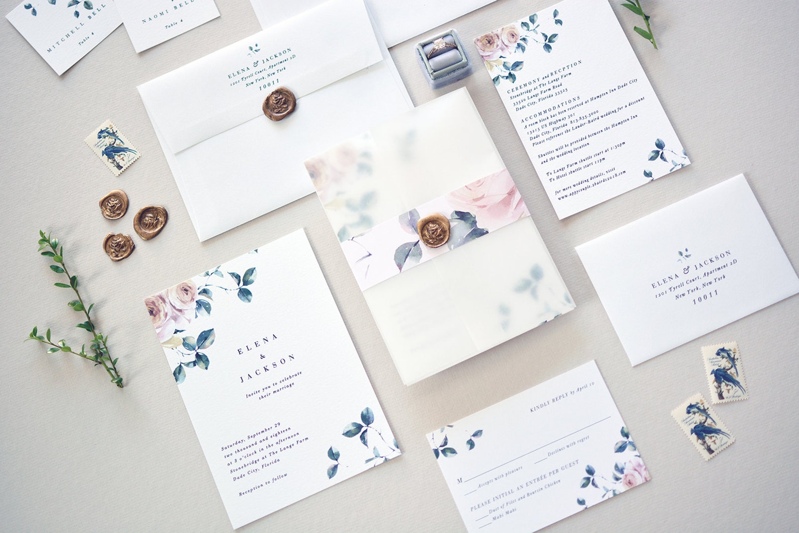 Floral Wedding Invitation Blush and Blue Wedding Spring - Etsy