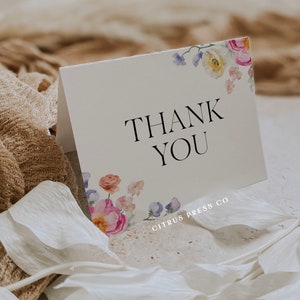 Spring Flower Thank You Card Template, Wedding, Party, Bridal Shower ...