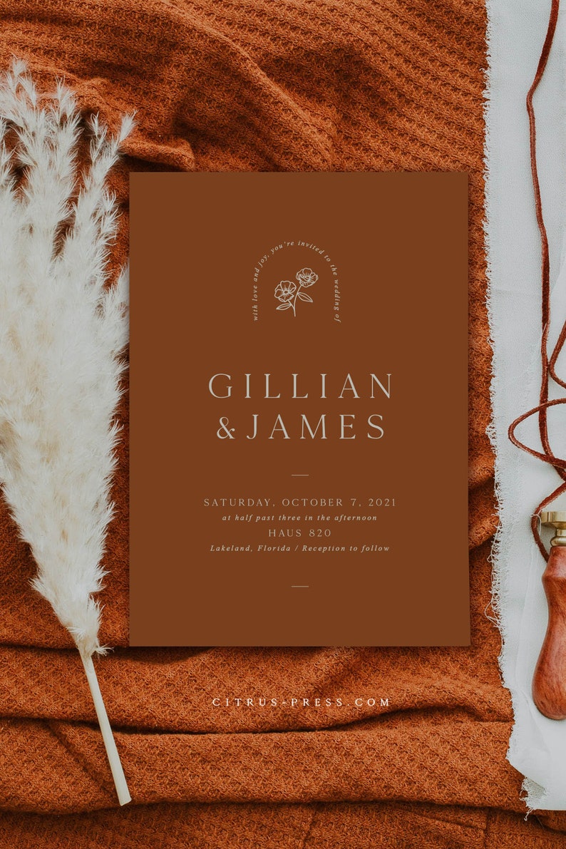Rust Boho Invitation Modern Minimal Wedding Invitation | Etsy