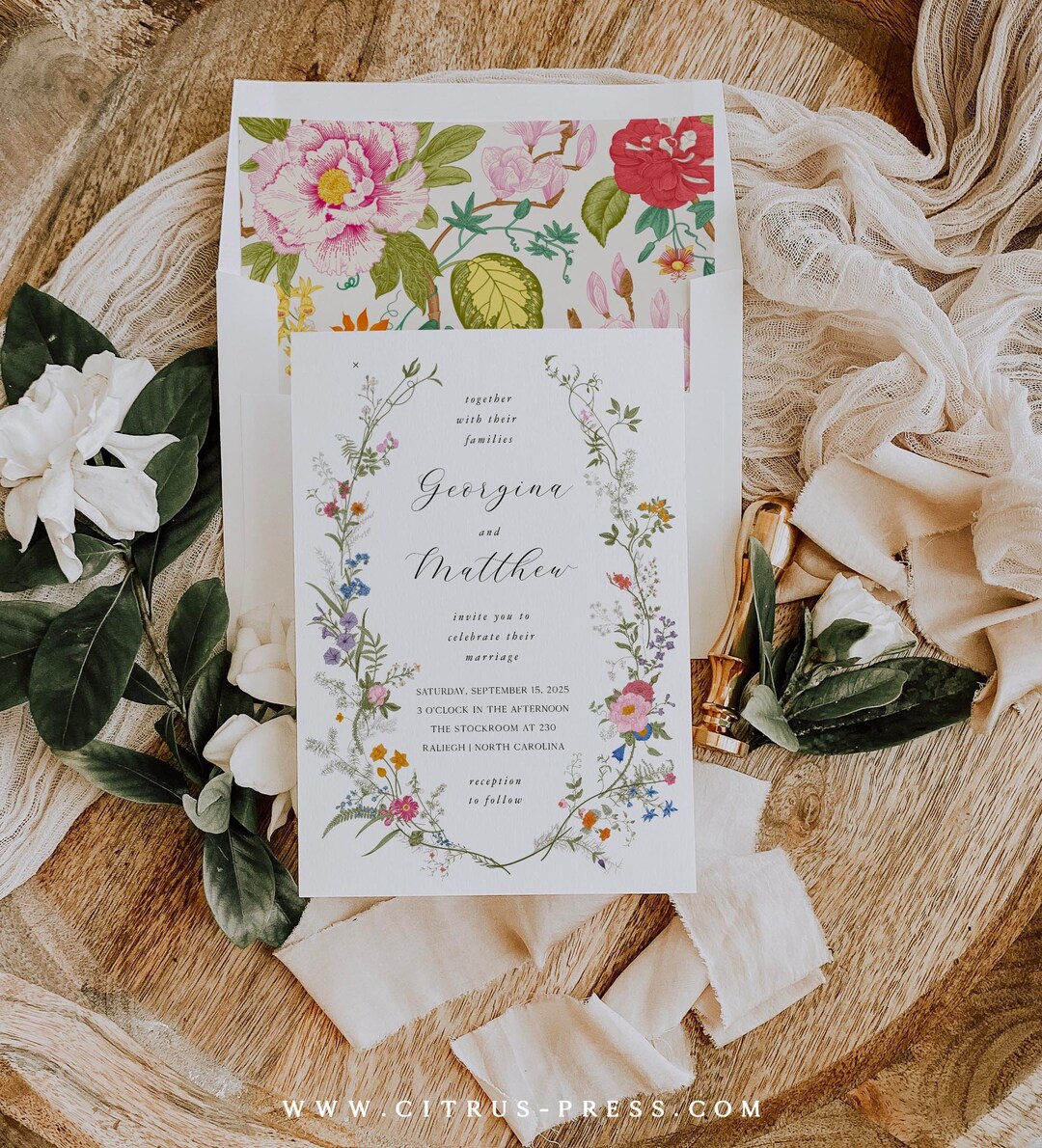 Wildflower Wedding Invitation Template Printable Wedding Flower ...