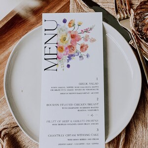Spring Flower Menu Template, Wedding Reception, Digital Download ...