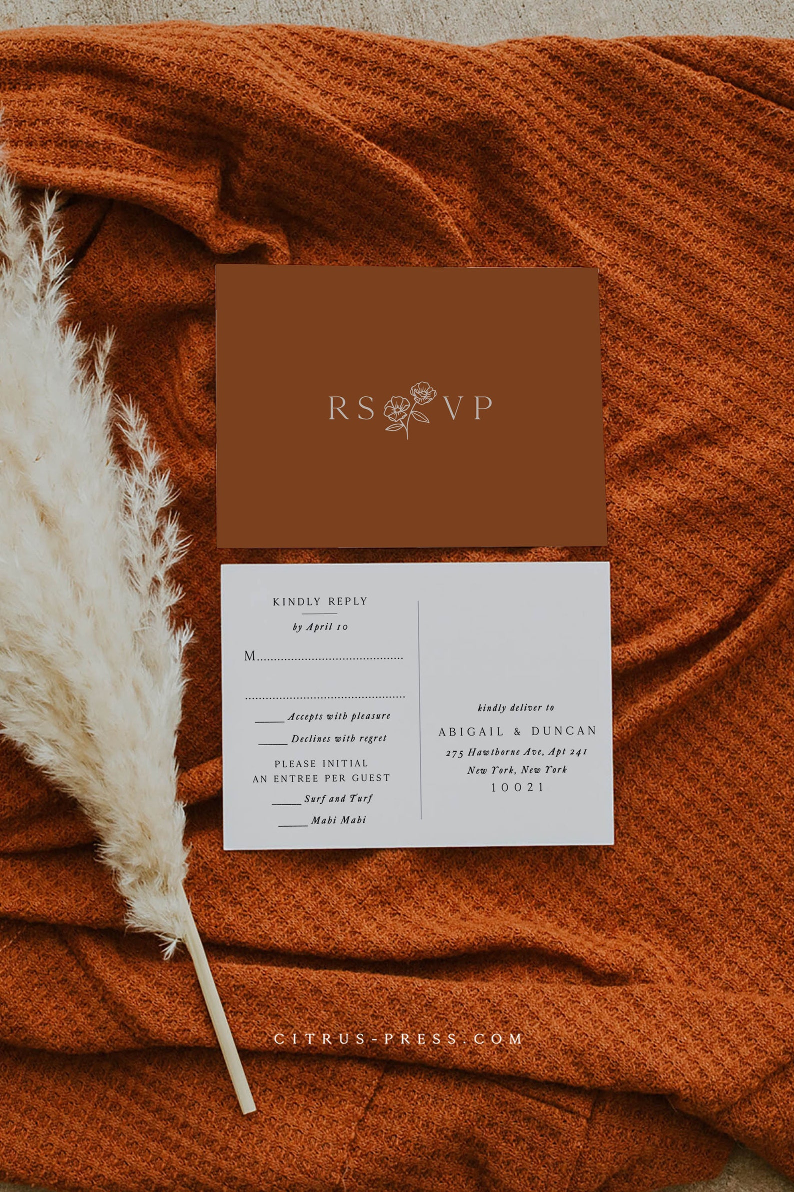 Rust Boho Invitation Modern Minimal Wedding Invitation | Etsy