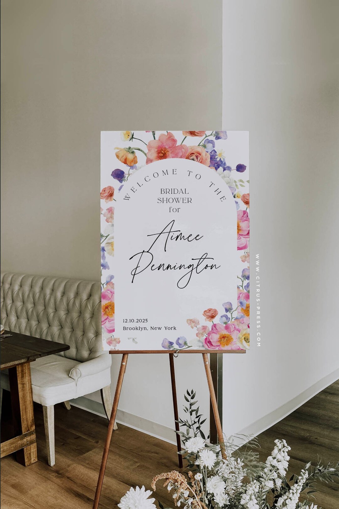 Spring Floral Welcome Sign Arch Flower Wedding Reception Field Flowers ...
