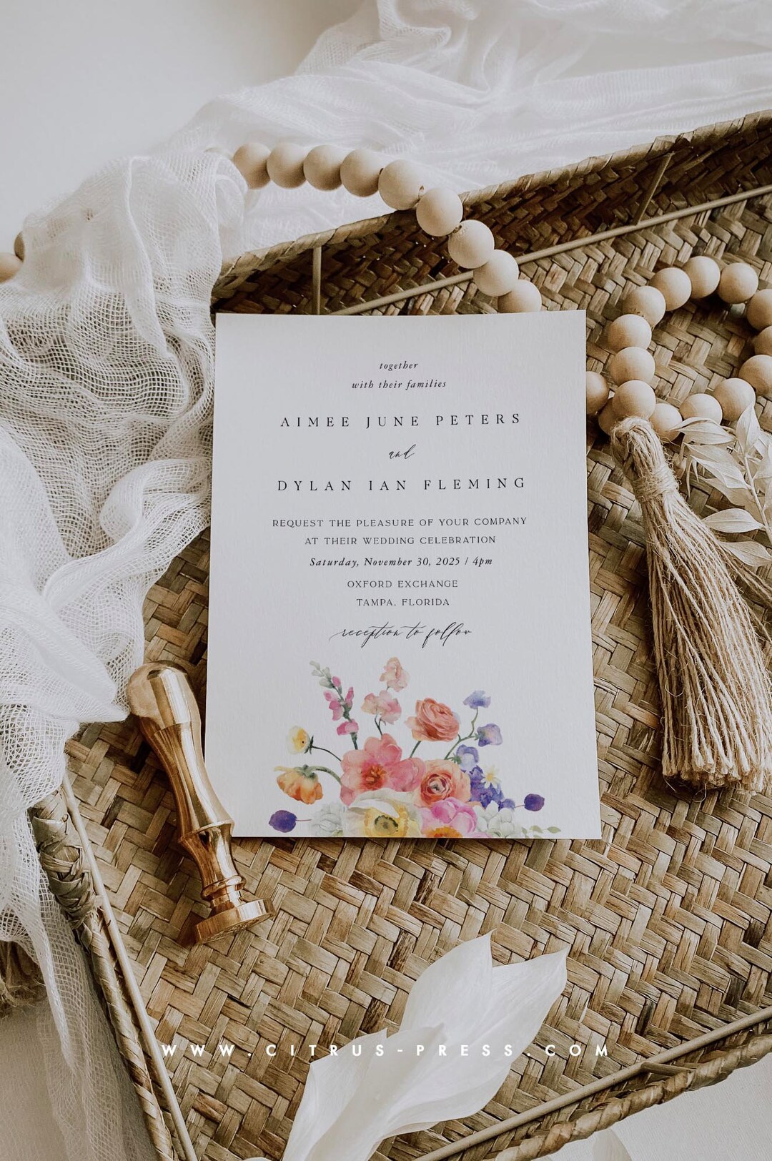 Spring Floral Wedding Invitation, Wilf Flower Invite, Field Flowers ...