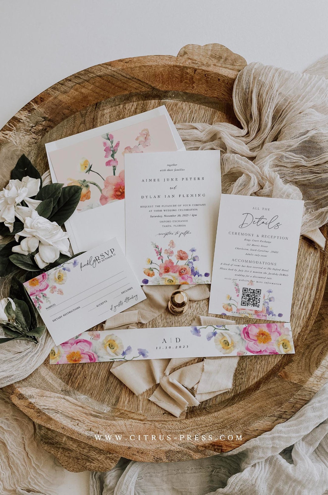 Spring Floral Wedding Invitation Widlflower Invite Wedding Flower ...