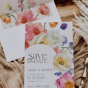 Spring Floral Save the Date Invitation, Arch Photo, Wedding Suite ...