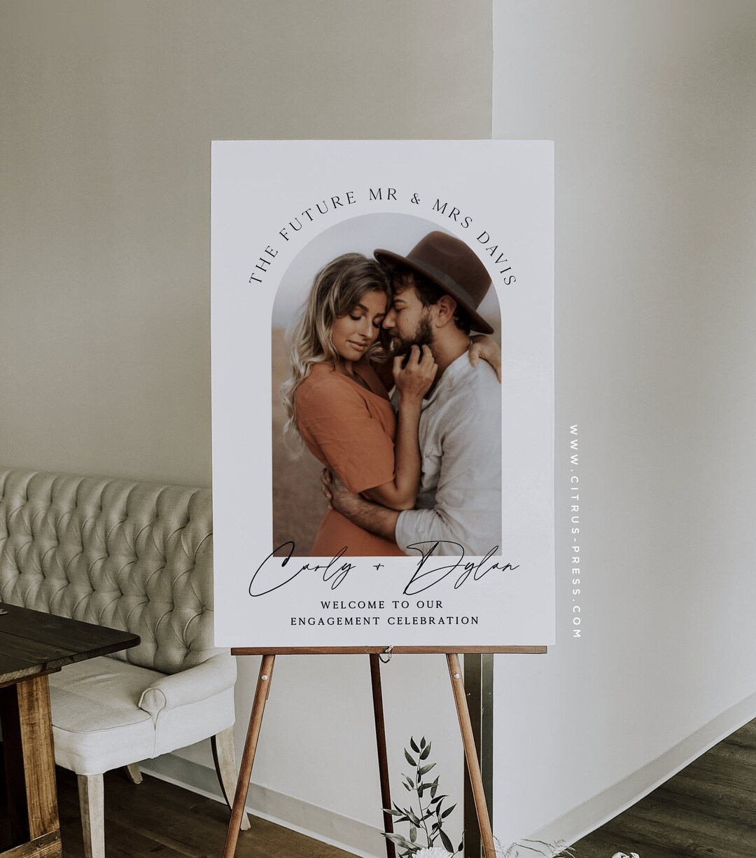 Arch Photo Engagement Party Wedding Sign, Modern Minimal, DIY Editable ...