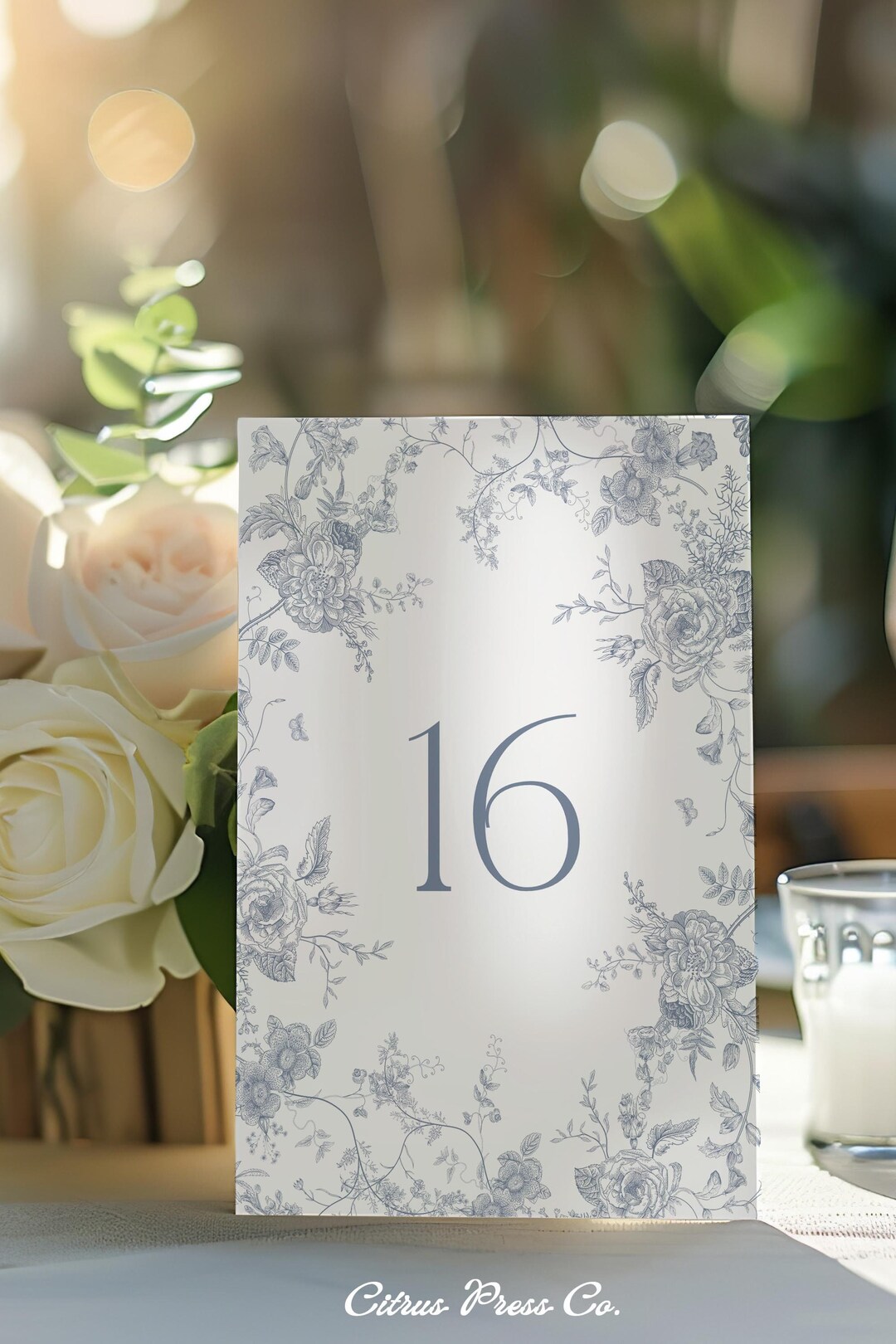 Blue Floral Table Number Cards, Wedding Reception, French Roses ...
