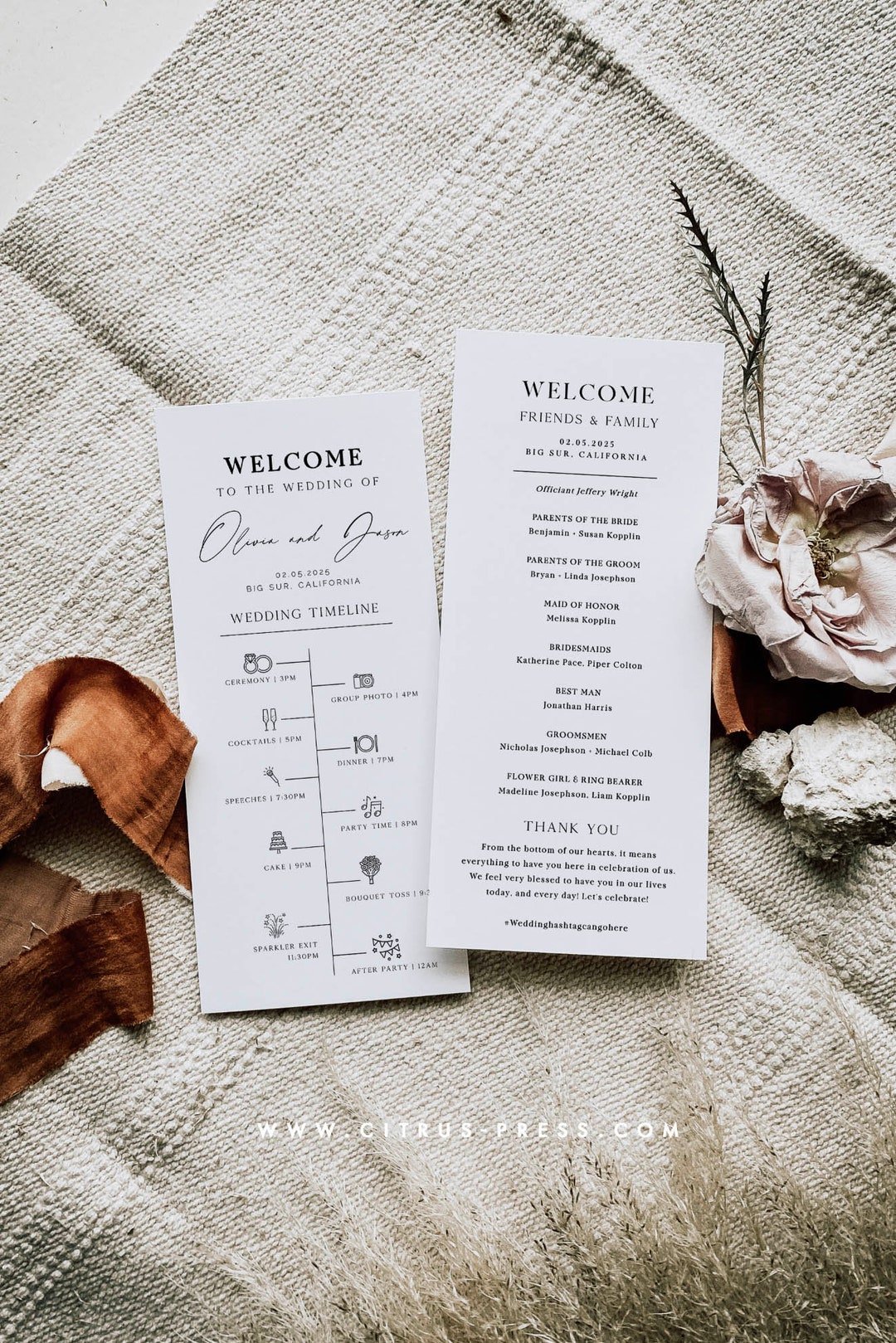Minimal Wedding Program Timeline Template, Wedding Ceremony, Order of ...