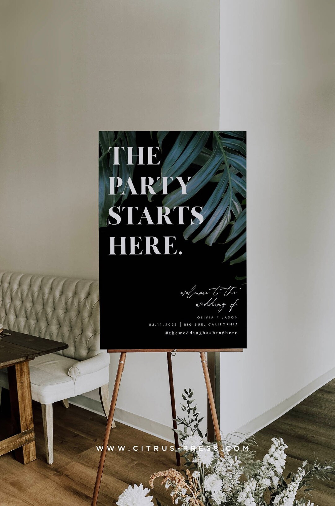 Party Starts Here Sign, Tropical Wedding Welcome Sign Template ...