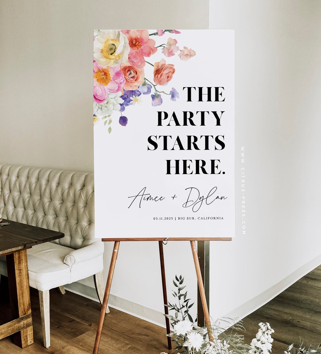 Modern Spring Floral Welcome Wedding Sign, Wild Flower Invite, Field ...