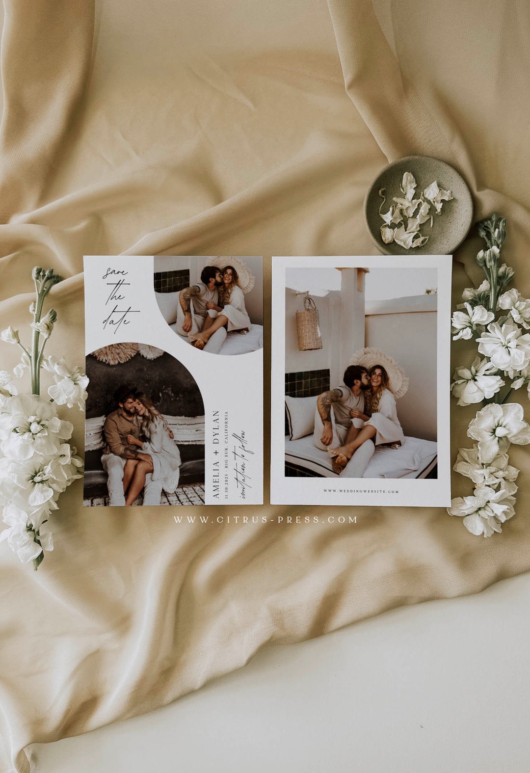 Minimal Arch Curve Multi-photo Save the Date Card, Engagement Photo ...