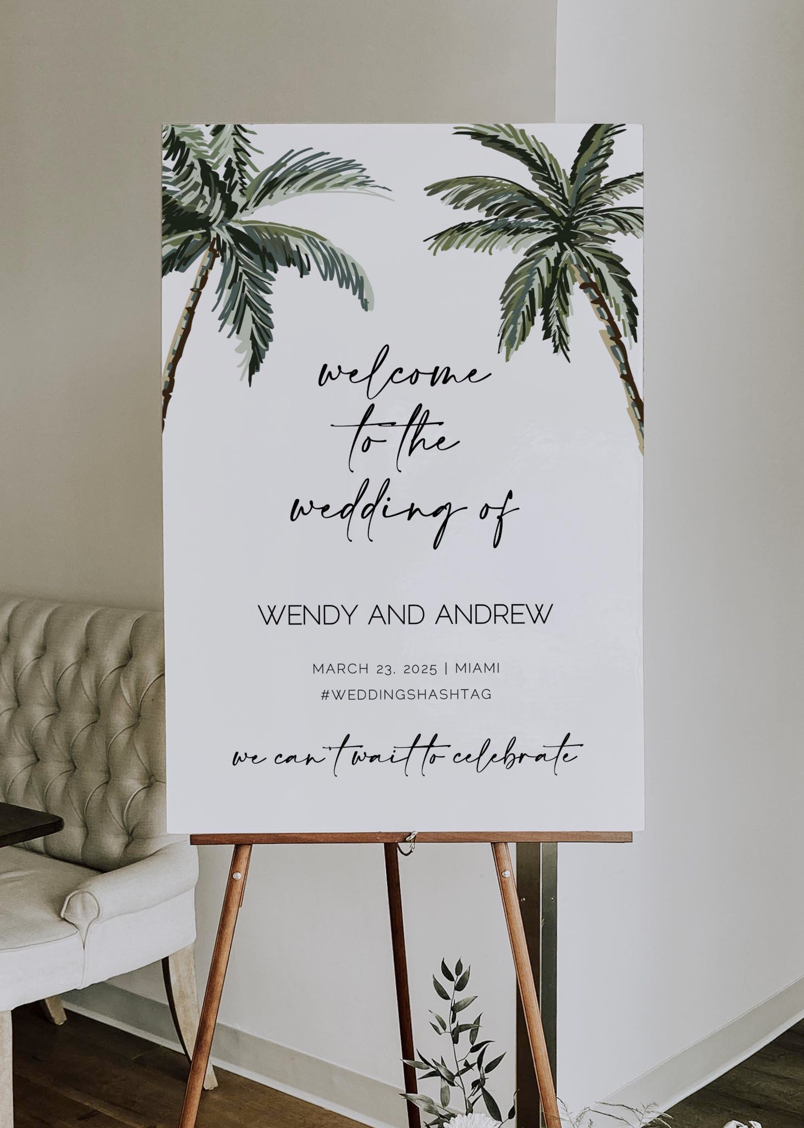 Palm Tree Welcome Wedding Sign, Tropical Wedding Reception Sign, DIY ...
