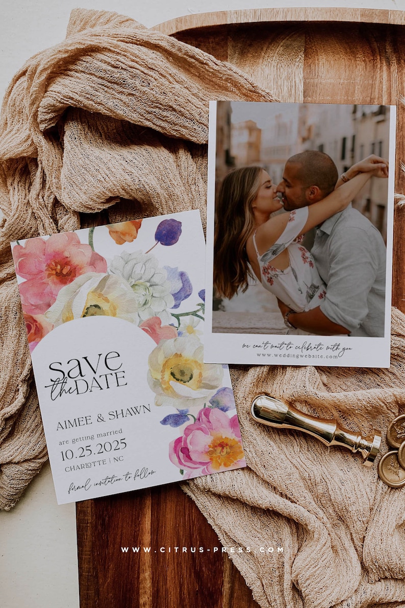 Spring Floral Save the Date Invitation, Arch Photo, Wedding Suite ...