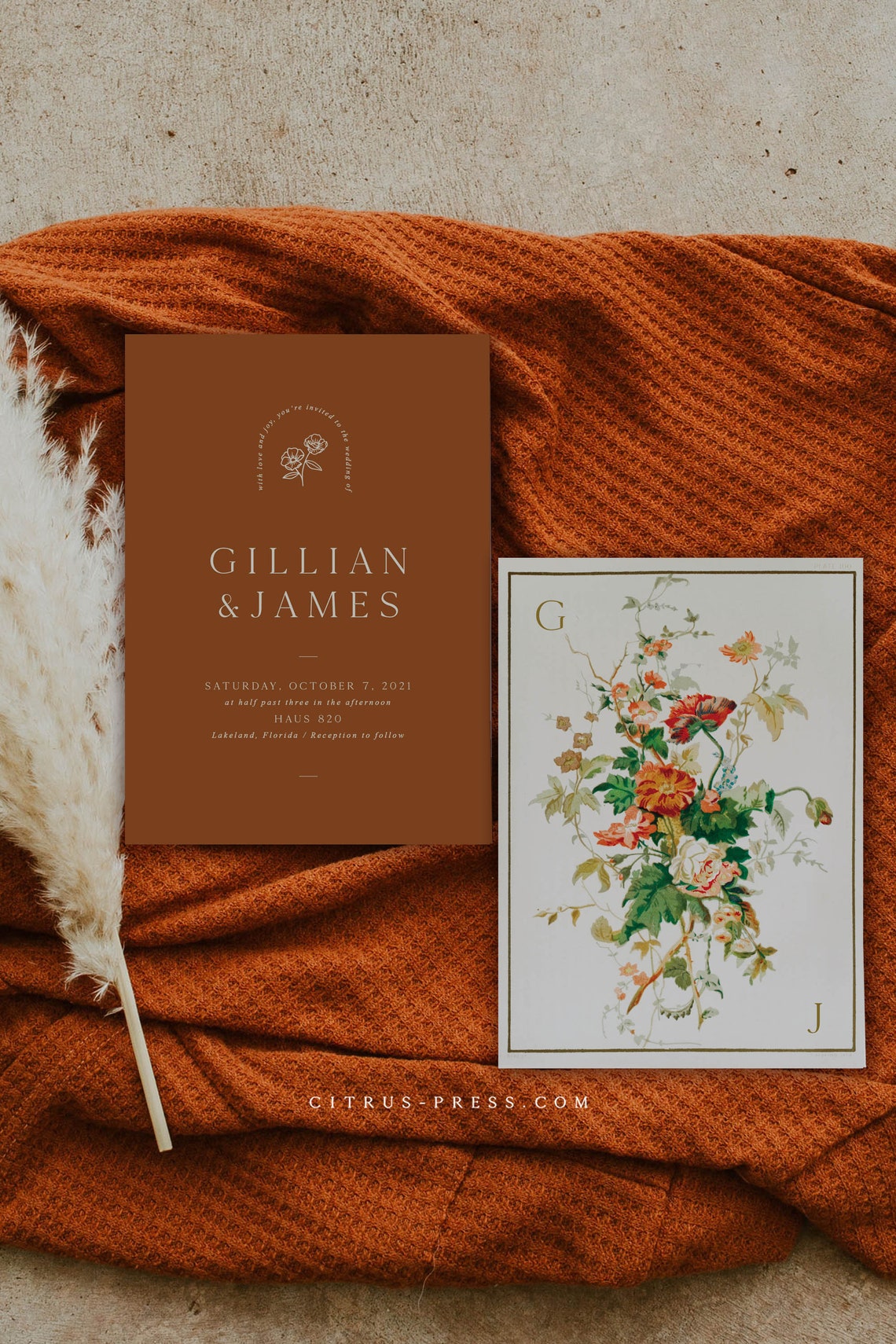 Rust Boho Invitation Modern Minimal Wedding Invitation | Etsy