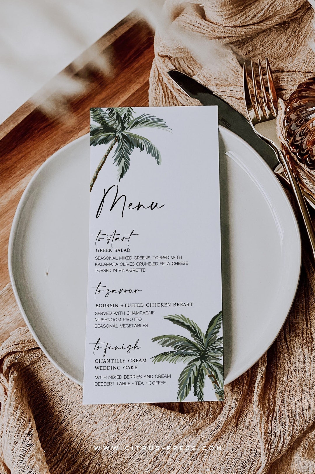 Palm Tree Wedding Invitation, Tropical Beach Wedding Invitation ...